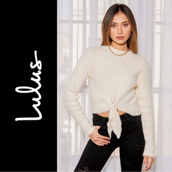 Lulus | Sweaters | Lulus Ivory Tiefront Cropped Sweater Medium Nwt ...